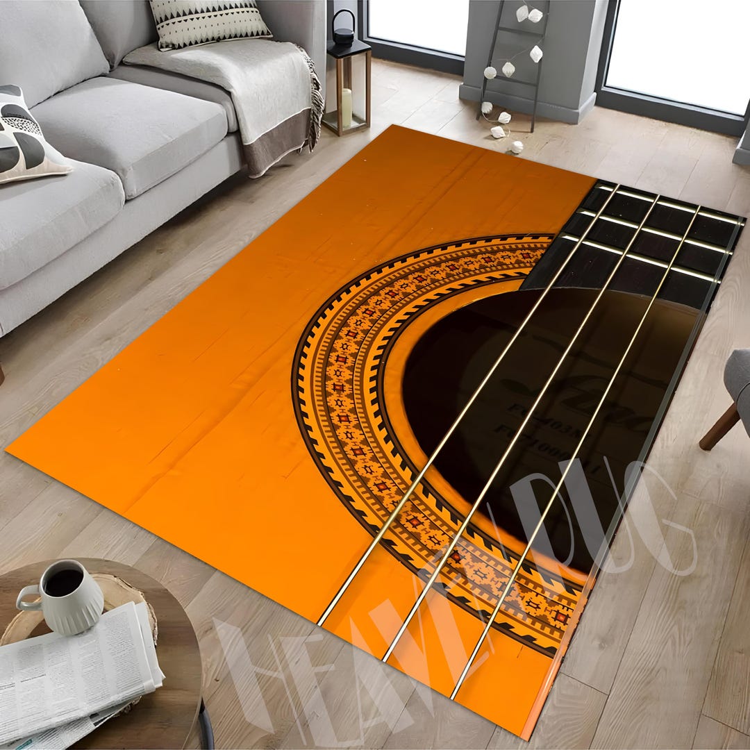 Guitar Design Rug, Guitar Rug, Music Art Rug, Music Room Rug, Classic ...