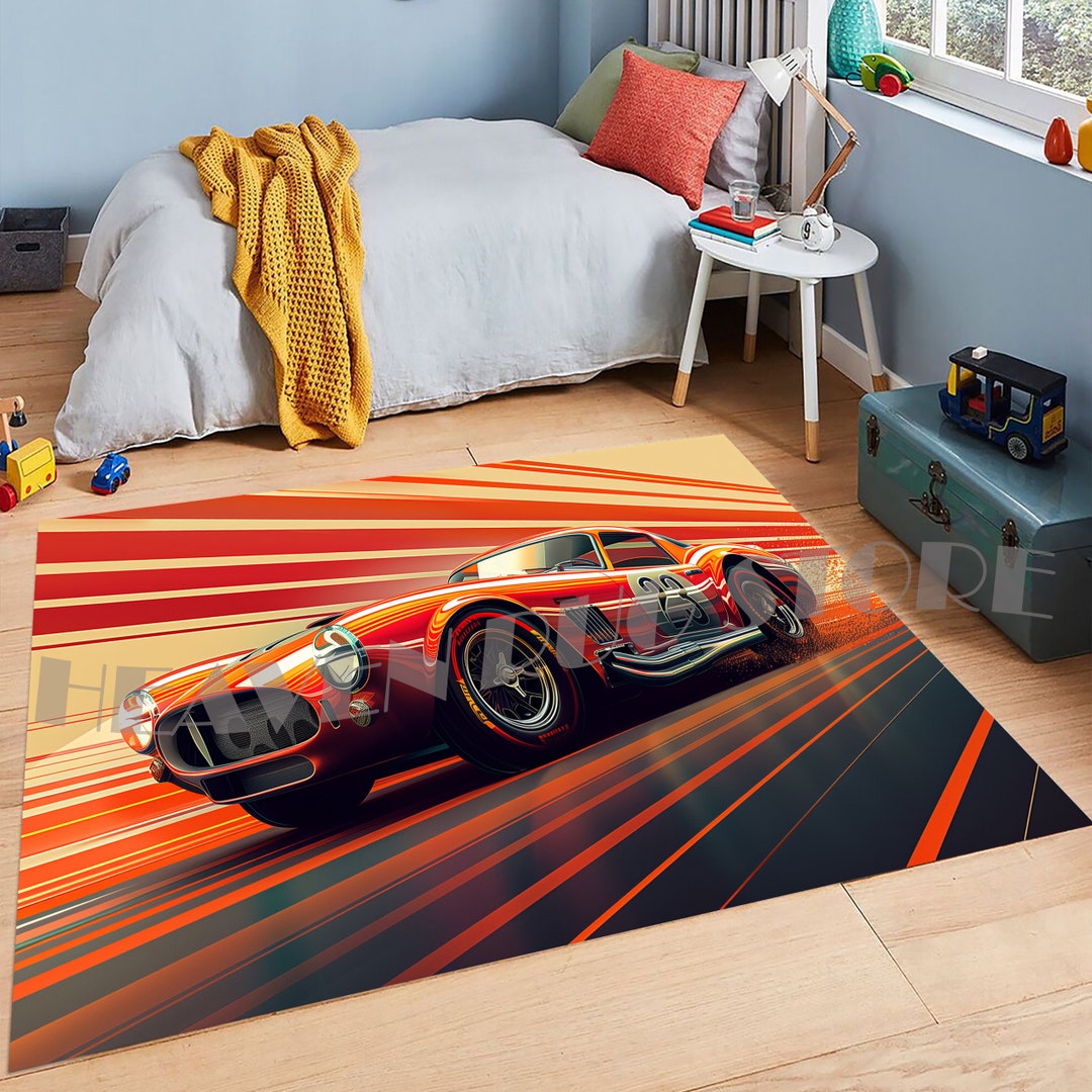 Car Rug, Retro Race Car Rug, Racing Car Rug, Retro Car Rug, Vintage ...