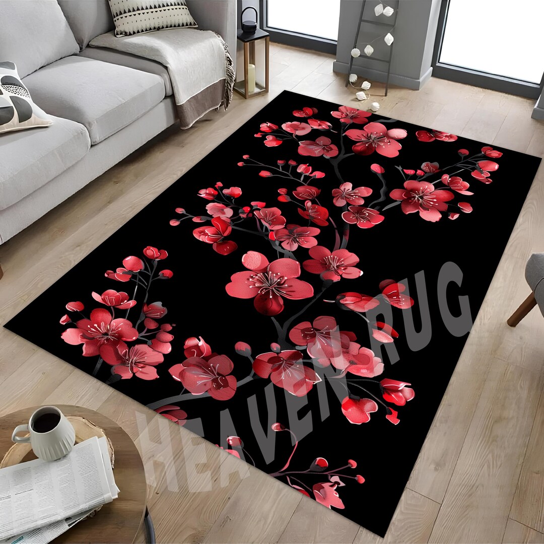 Cherry Blossom Rug: Floral Home Decor, Living Room Area Rug - Etsy