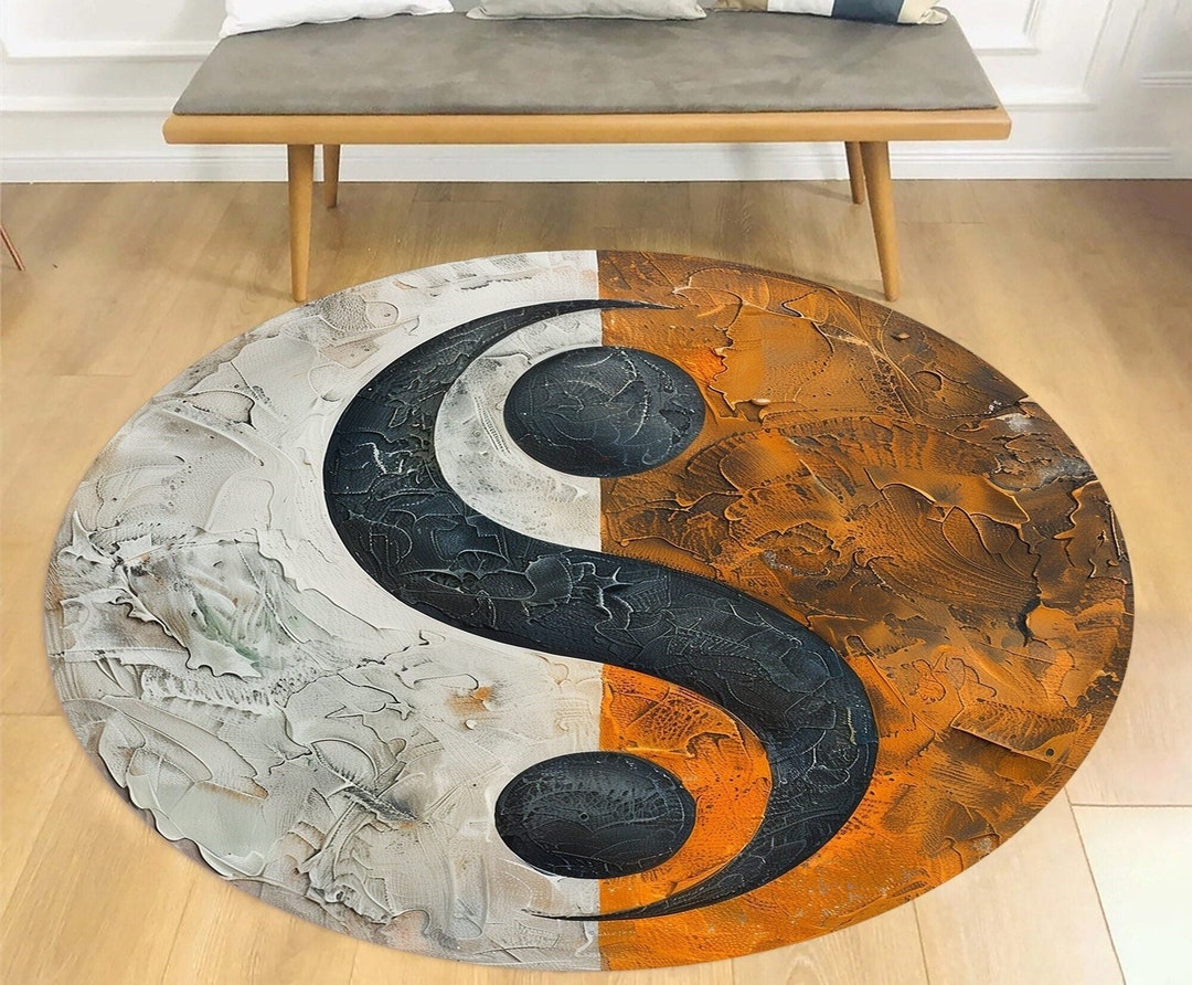 Yin Yang Round Rug, White Black and Yellow Ying Yang, Infinity Sign Rug ...