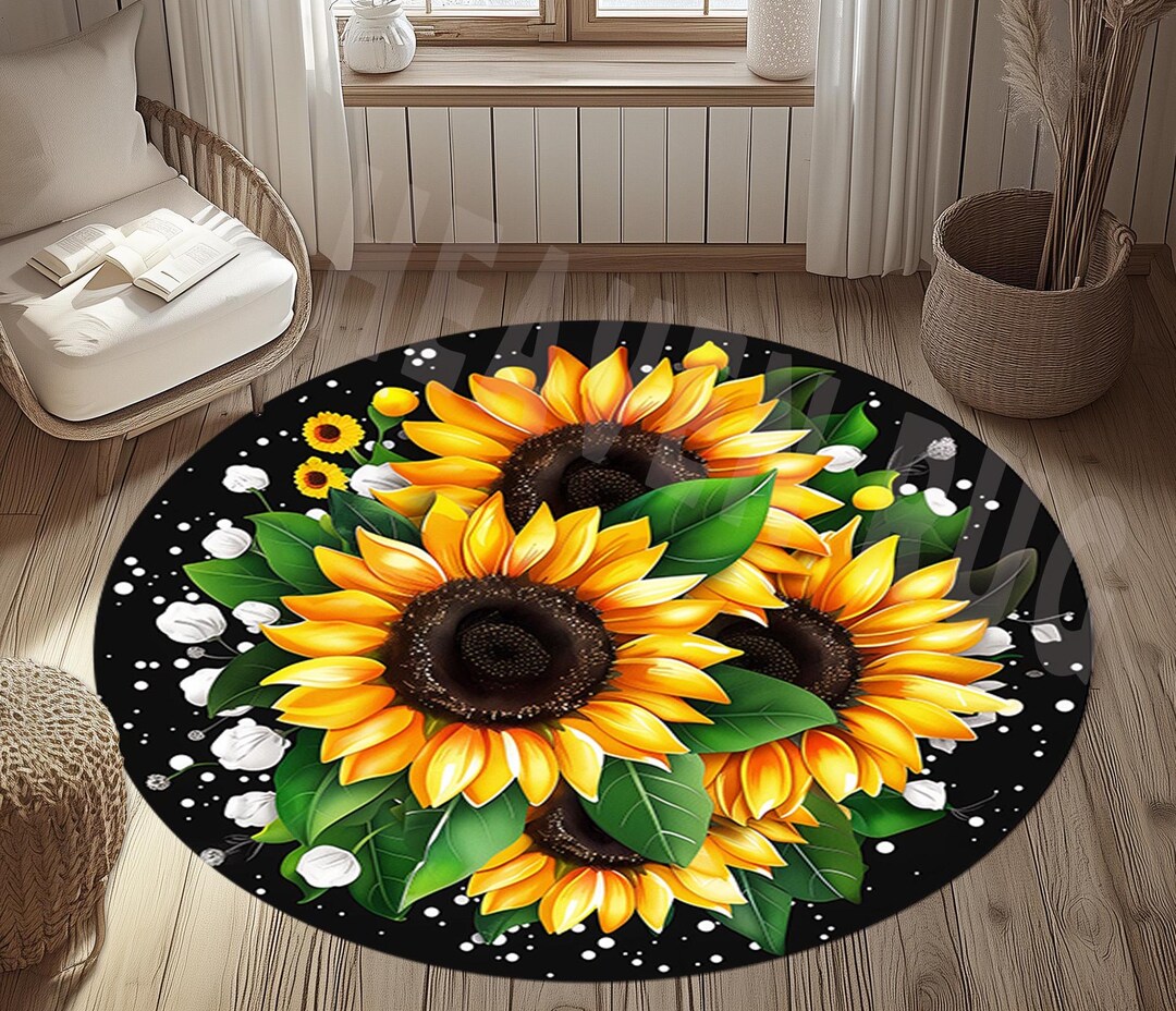 Sunflowers Rug, Sunflower Round Rug,sunflower Pattern Rug,sunflower ...