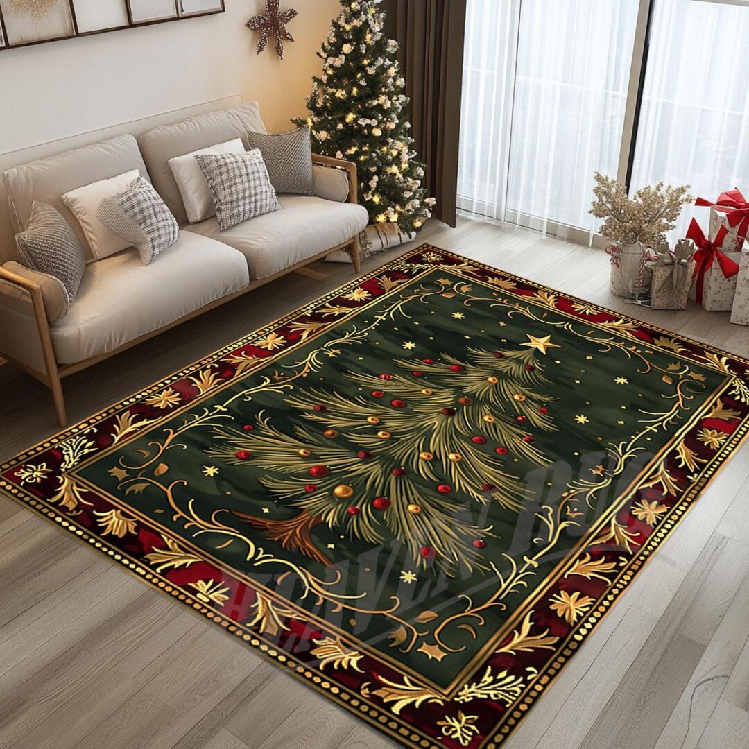 Christmas Tree Rug, Traditional Frame Tree Rug, Christmas Rug, Merry ...