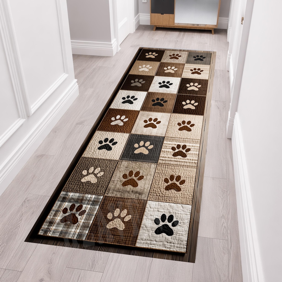 Patchwork Paw Print Runner Rug, Rustic Cabin Decor - Etsy