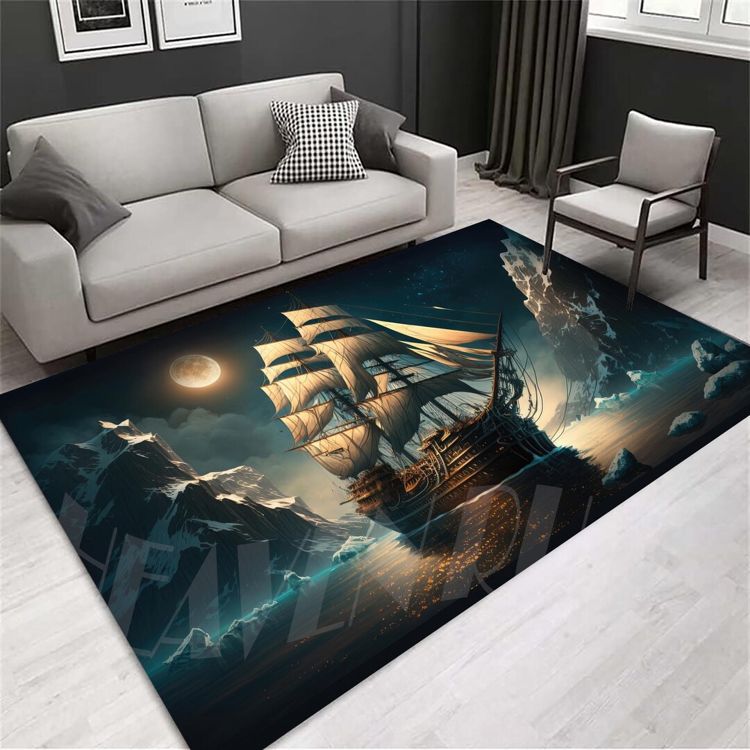Pirate Ship Rug, Pirate,vintage Pirate Ship Rug, Pirate Rug, Ship Rug ...