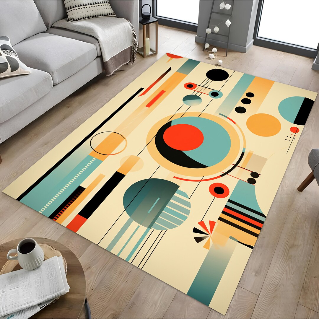 Geometric Mid Century Modern Rug: Washable Velvet Area Rug - Etsy