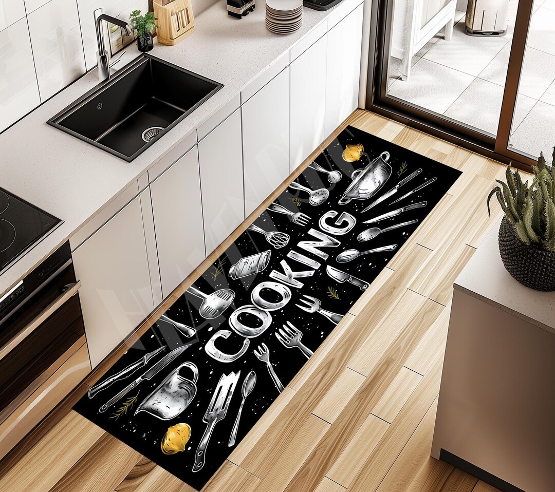 Cooking Utensil Kitchen Runner Rug: Long Hallway Decor - Etsy