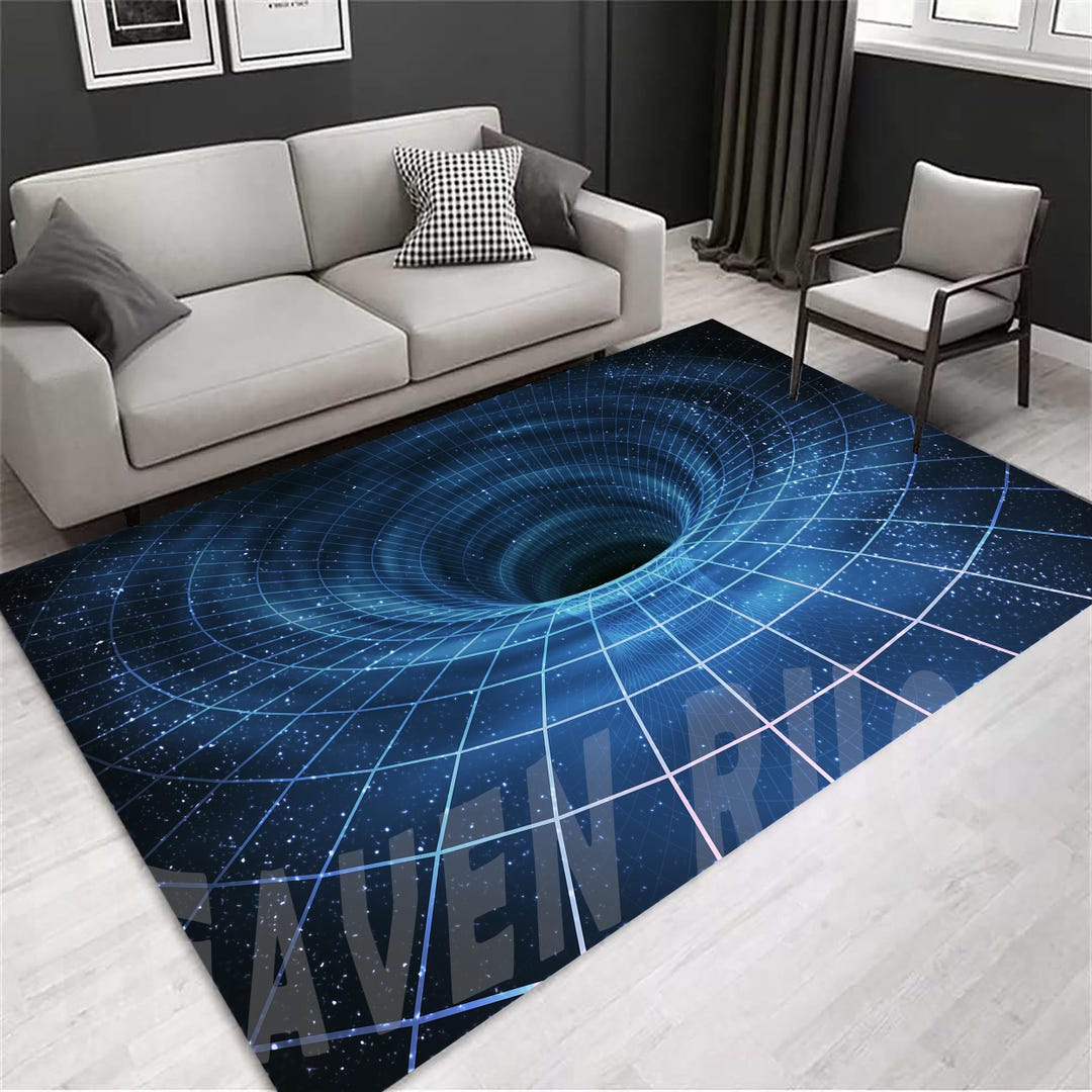 Blue Vortex Rug, Black Hole Rug, Illusion Rug, 3D Vortex Rug, Optical ...