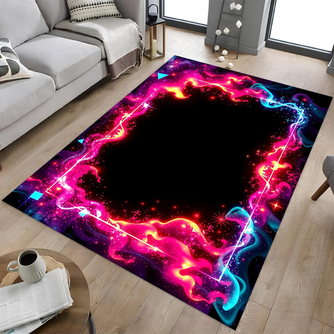 Neon Light Look Rug, Neon Holograms Rug, Neon Flames Rug, Arcade Design ...
