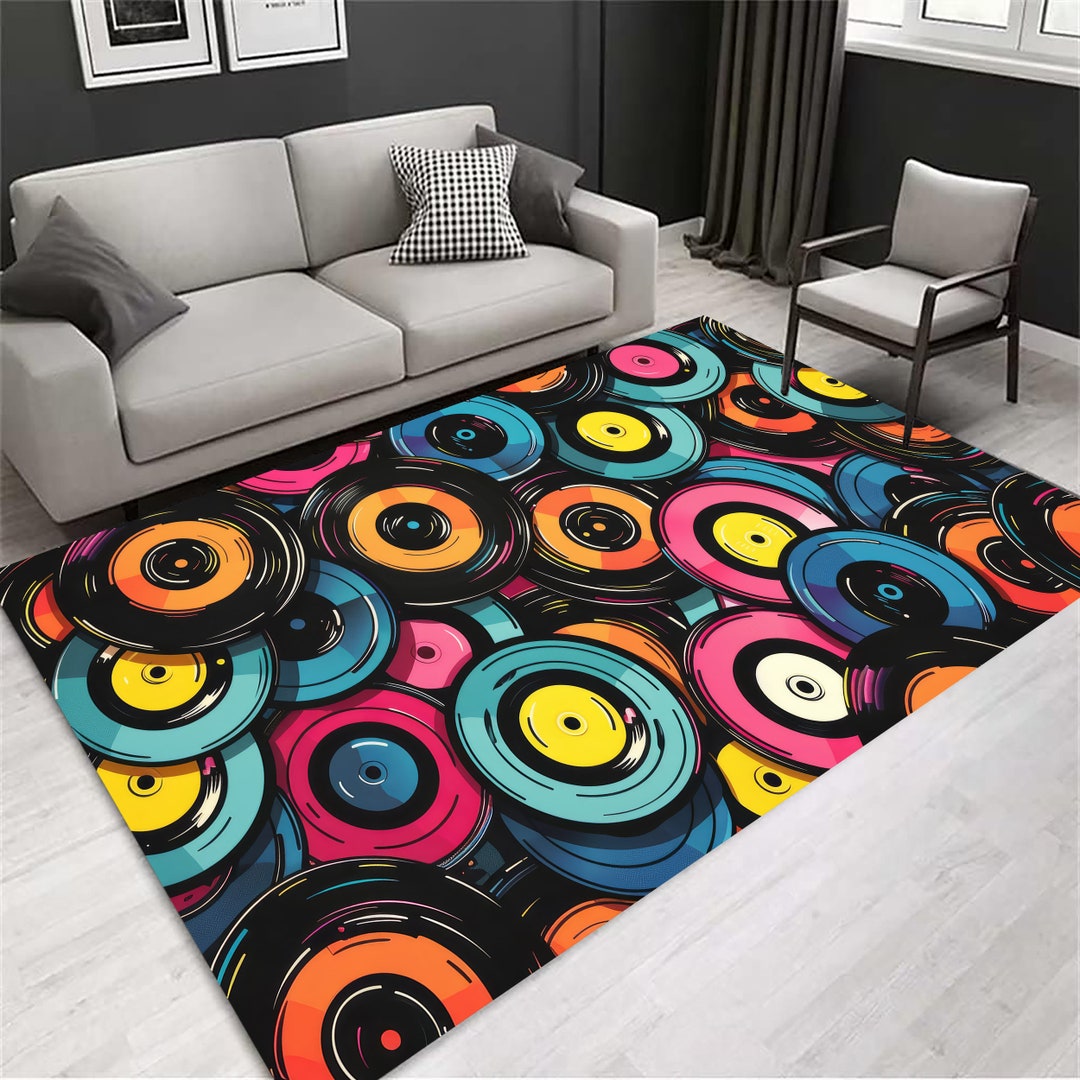 Record Rug, Dynamic Record Rug, Colorful Vinyl Records Rug, Music Decor ...