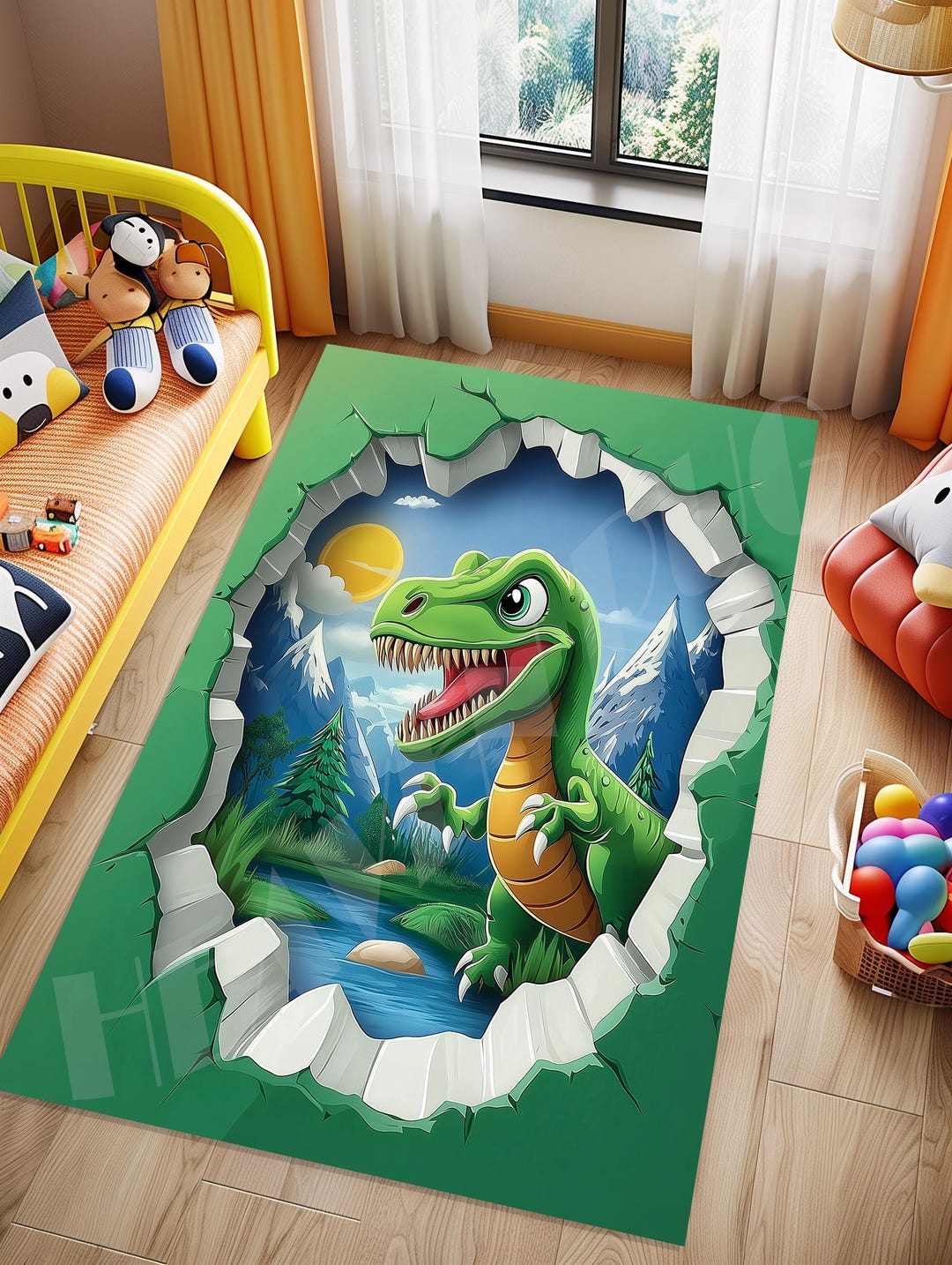 3d Dinosaur Rug, Green Crack Rug, T-rex Gift Rug, Dino Rug, Forest Rug ...