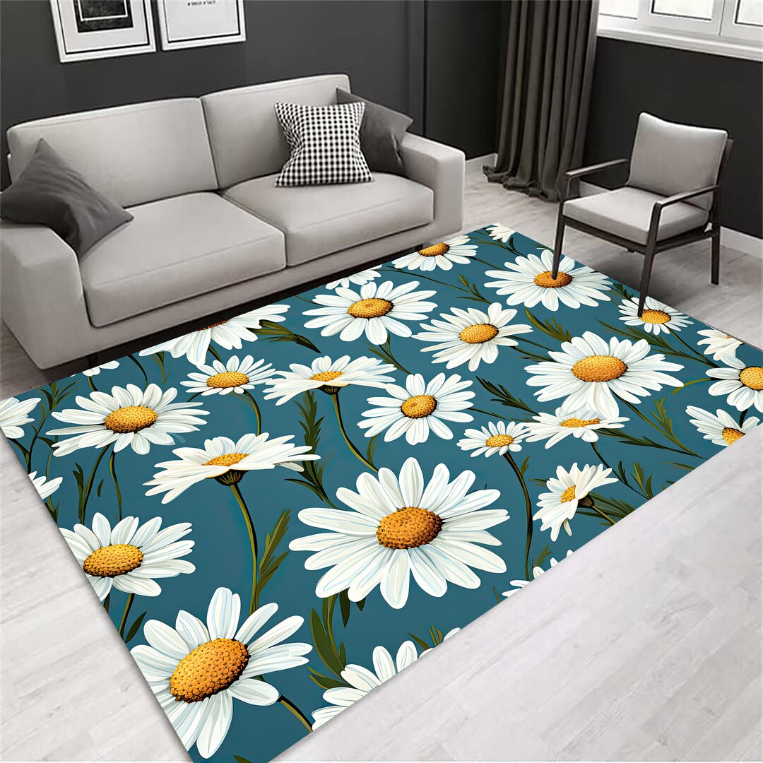Daisy Pattern Rug, Blue Area Rug, Daisy Decor Rug, Daisy Modern Rug ...