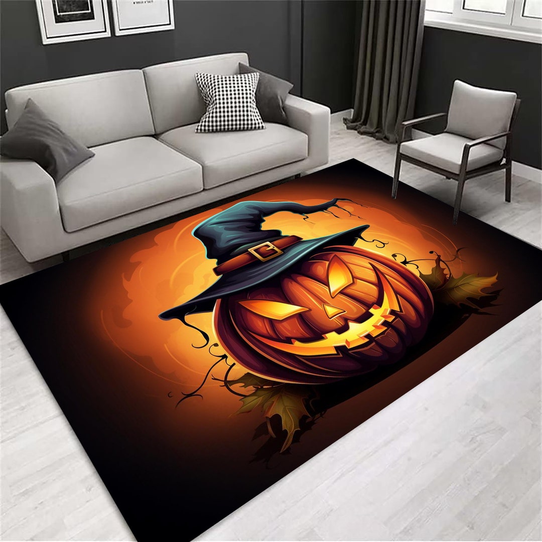 Pumpkin Rug, Witch Hat Decor Rug, Pumpkin Design Rug, Halloween Area ...