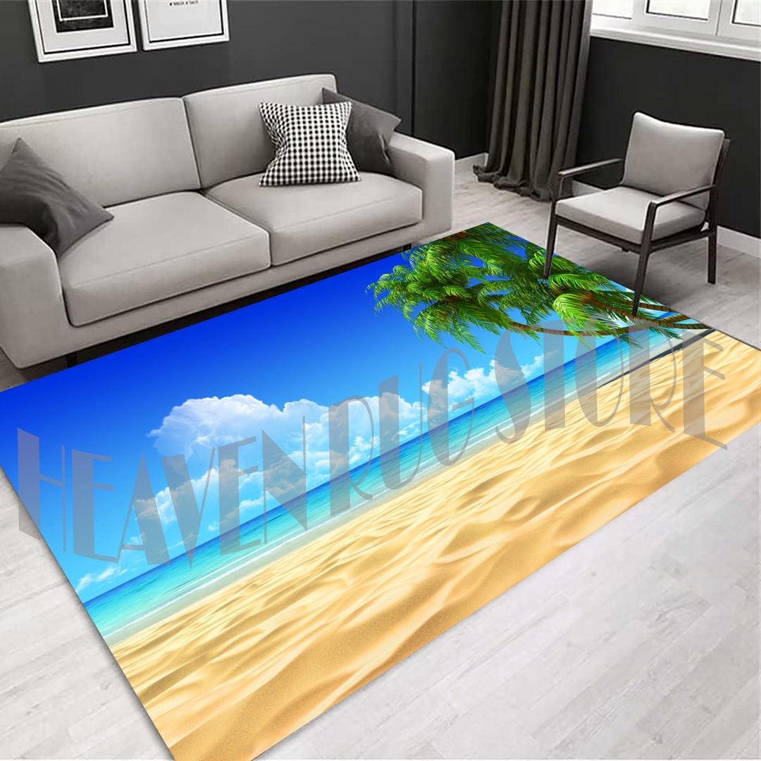 Sea Rug, Beach Rug, Sand Rug, Palm Tree Rug, Wave Rug, Sea Coast Rug ...