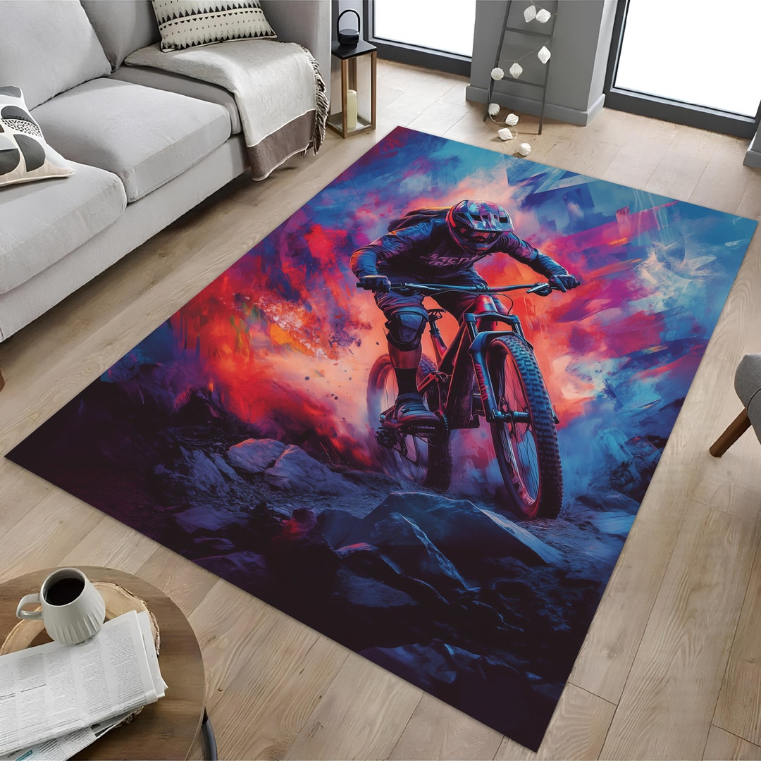 Mountain Biker Rug, Bicycle Rug, Bicycle Area Rug,bicycle Design Rug ...
