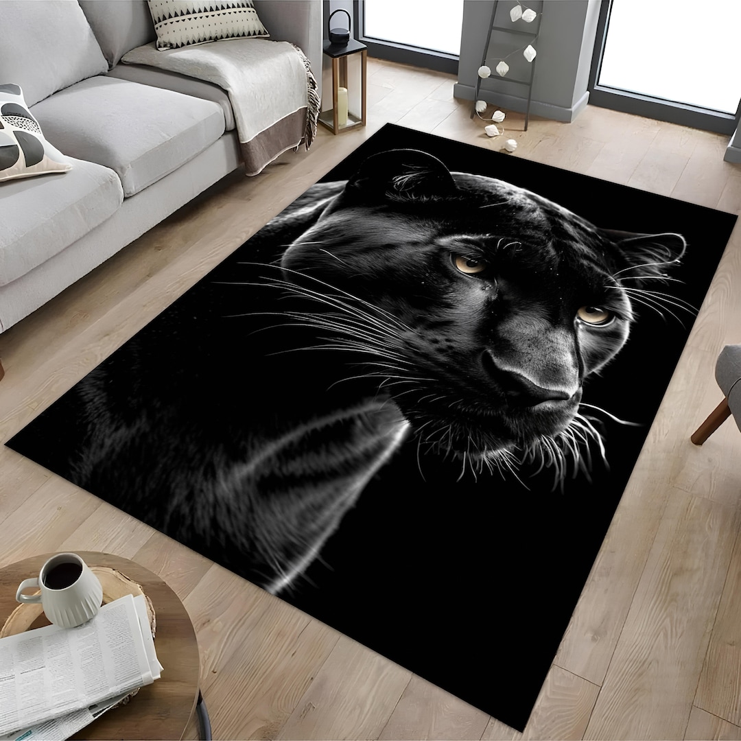 Black Jaguar Rug: Modern Wildlife Decor, Panther Area Rug - Etsy