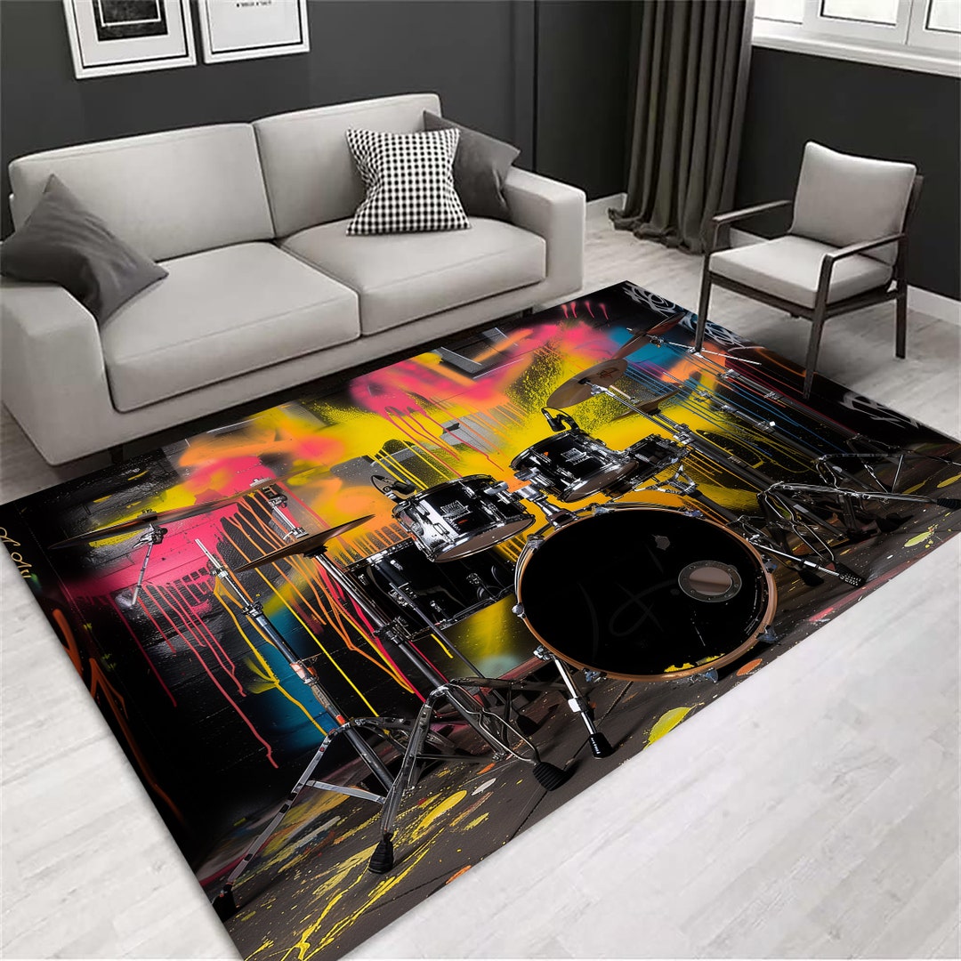 Drum Set Rug, Music Rug, Drum Set Graffiti Rug, Drum Set Area Rug ...