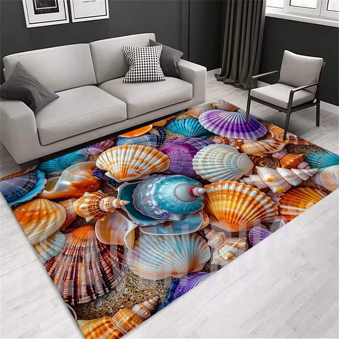 Sea Shells Rug, Shells Rug, Shell Design Rug, Colorful Sea Shell Rug ...