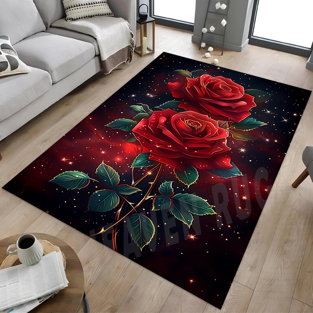 Roses Rug, Red Rose Rug, Roses Decorative Rug, Flower Area Rug ...
