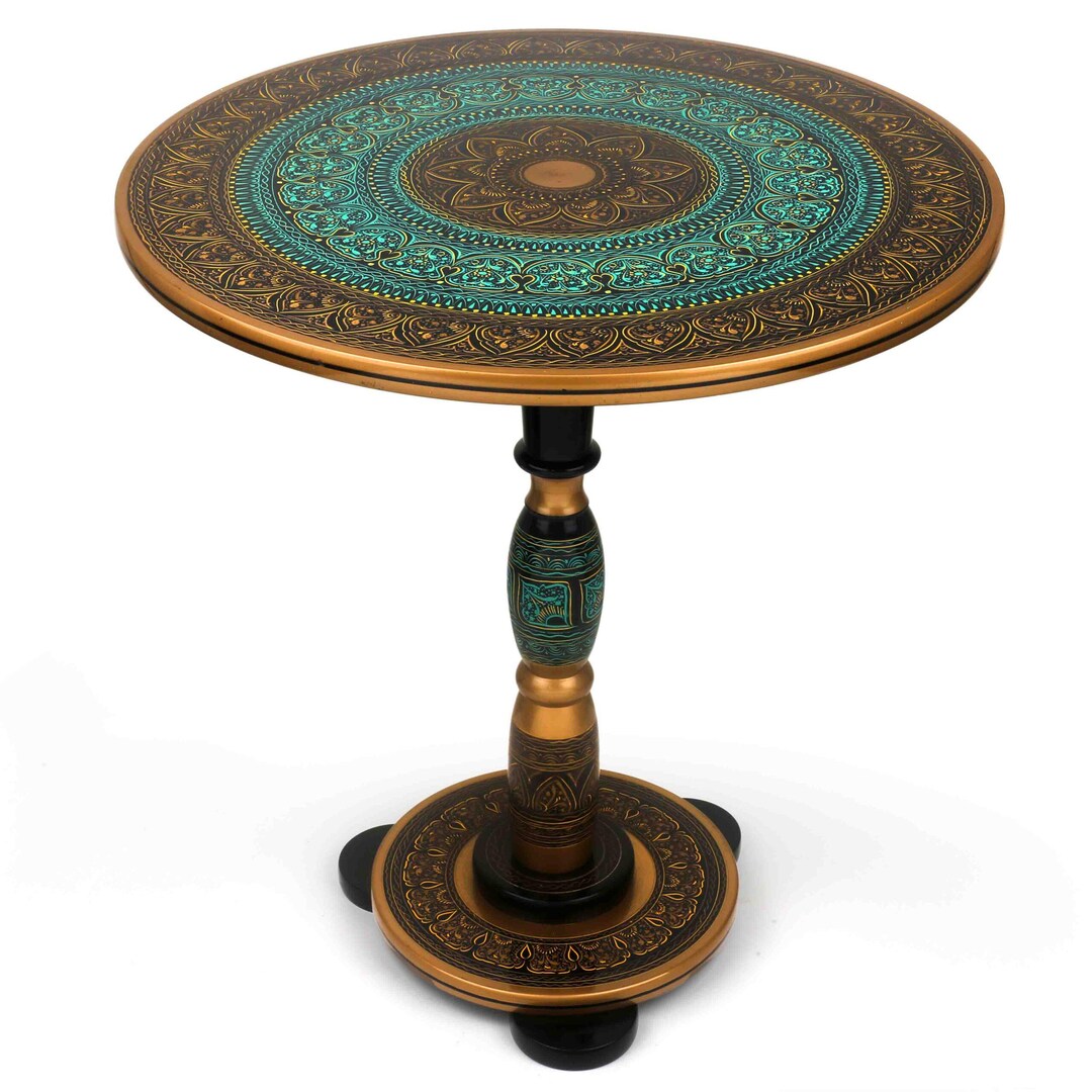 Green Round Coffee Table Handcrafted and Handpainted With Intricate ...
