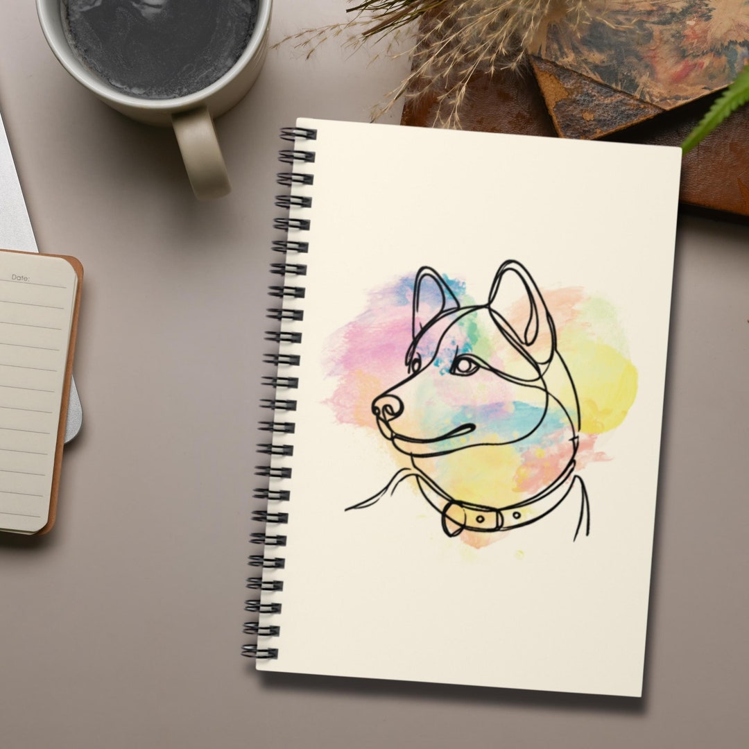 Husky One-line Dog Drawing Spiral Notebook, Sketchbook, Dog Lover Gift ...