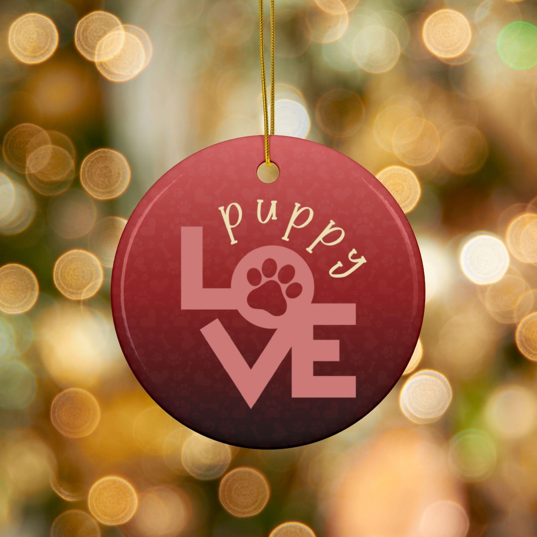 Firey Love Colored Puppy Love Double-sided Ceramic Ornament, Holiday ...