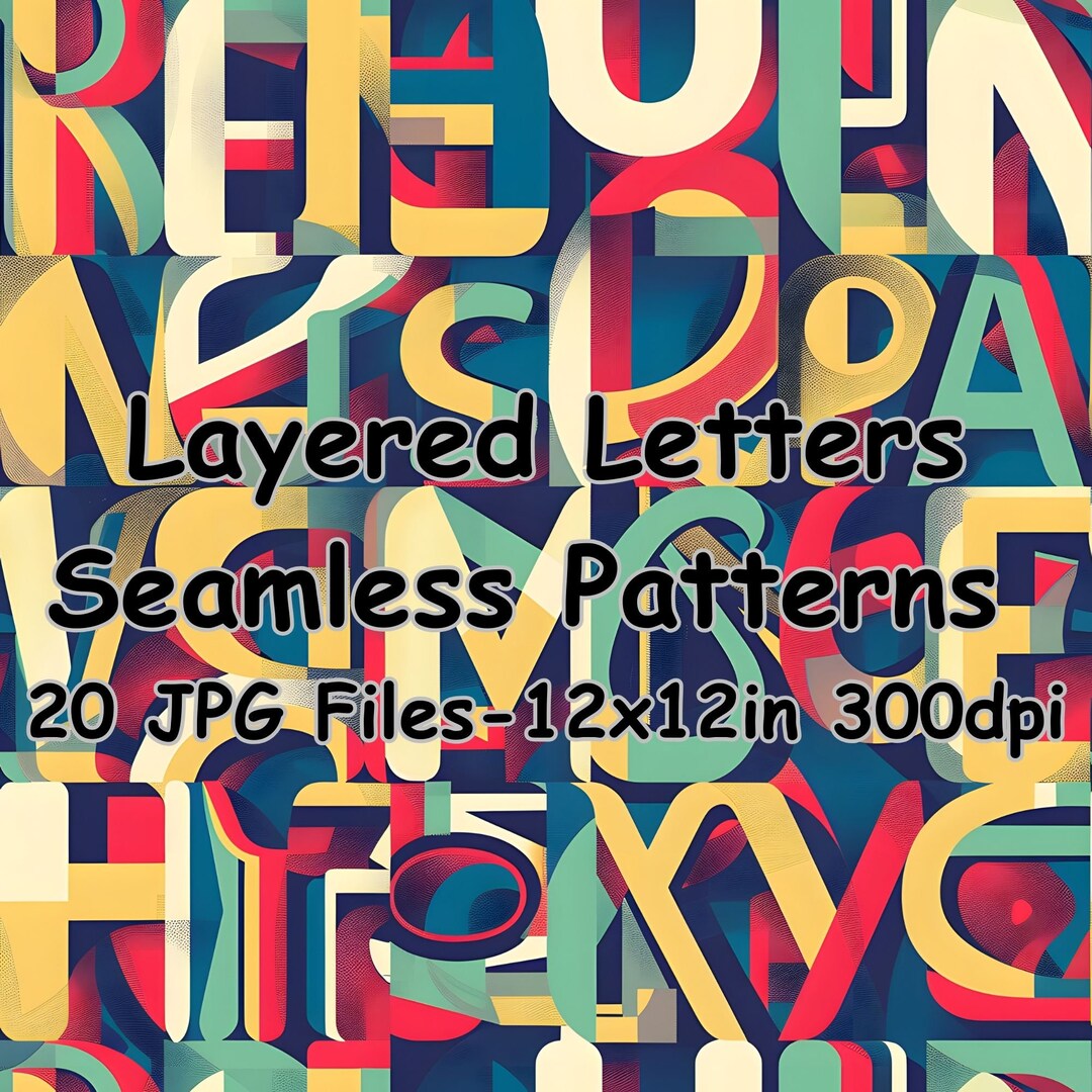 Layered Letters Seamless Pattern Set High Resolution JPG 12x12 300dpi ...