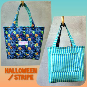 Two-in-one Reversible Small Tote Bag With Pockets, Open Top | Handmade ...