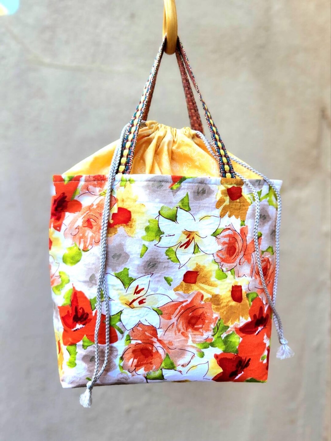 Small Tote Bag With Pull String Top and Hard Bottom | for Shopping or ...