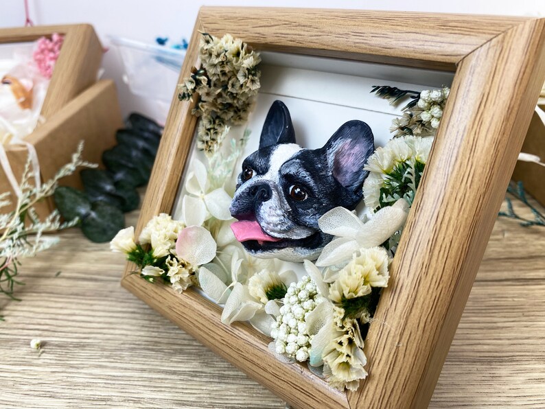 Custom Hand-painted Dog Plaster Portrait Frame With Dried Flower ...