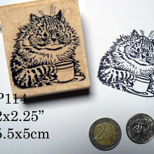P114 Tea Time Cat Rubber Stamp - Etsy