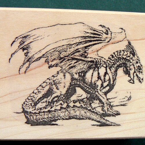 Reading Dragon RUBBER STAMP Fantasy Stamp Dragon Stamp - Etsy