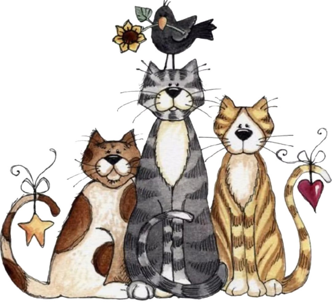 3 Country Style Cats With Crow Rubber Stamp - Clear - Etsy