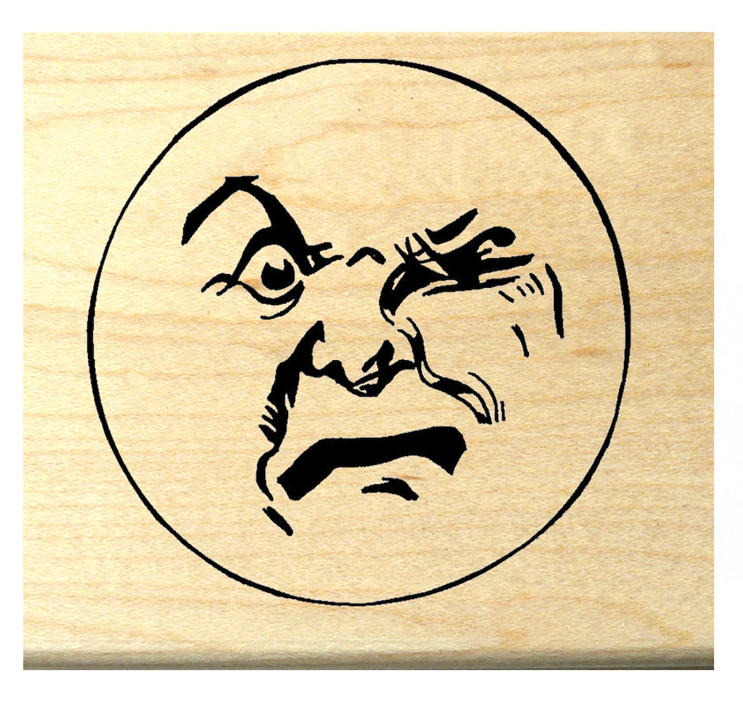 P119 Angry Moon Face Rubber Stamp - Etsy