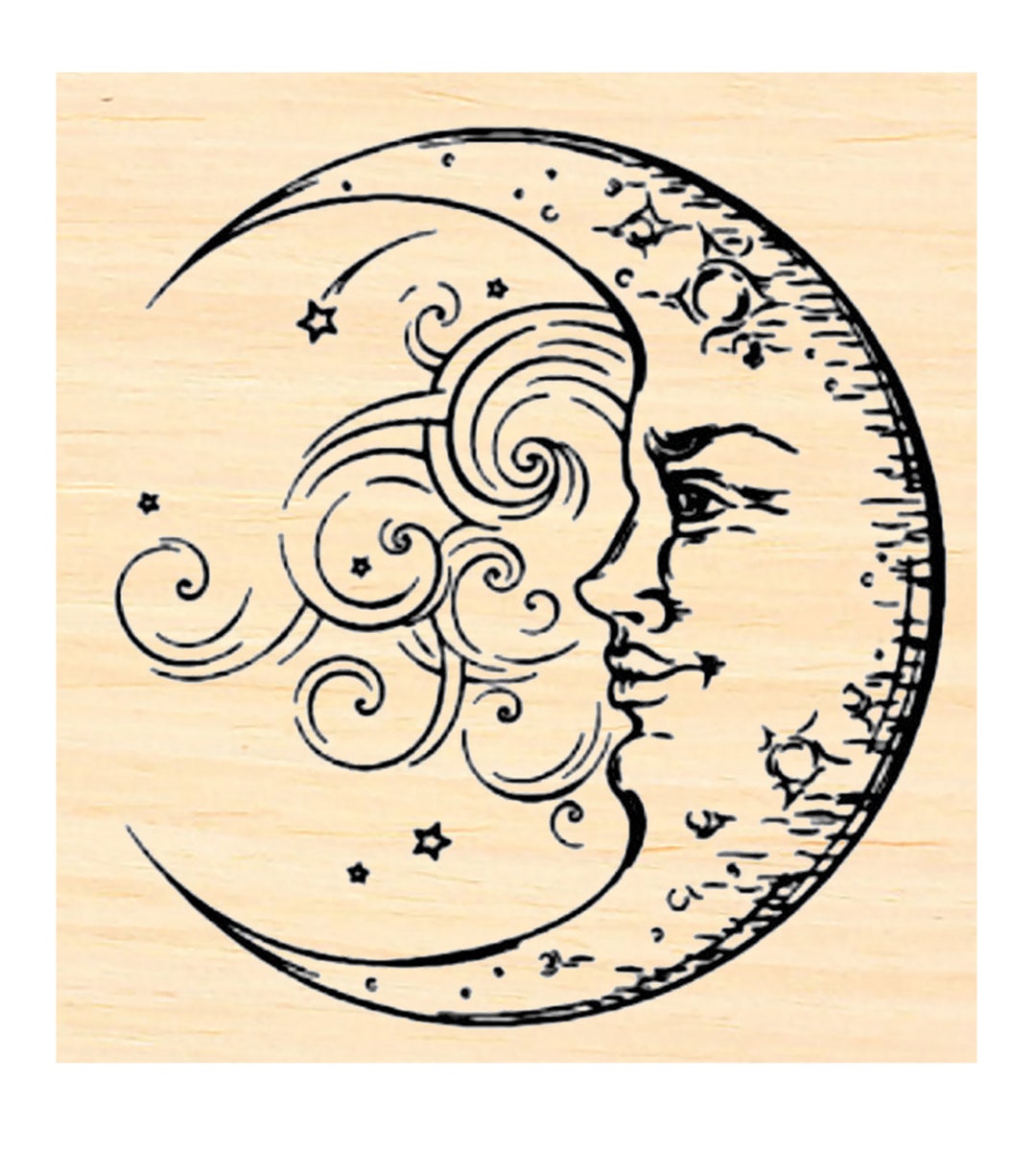 P136 Set of 2 Moons Facing Both Ways - Rubber Stamps 2x2" - Etsy