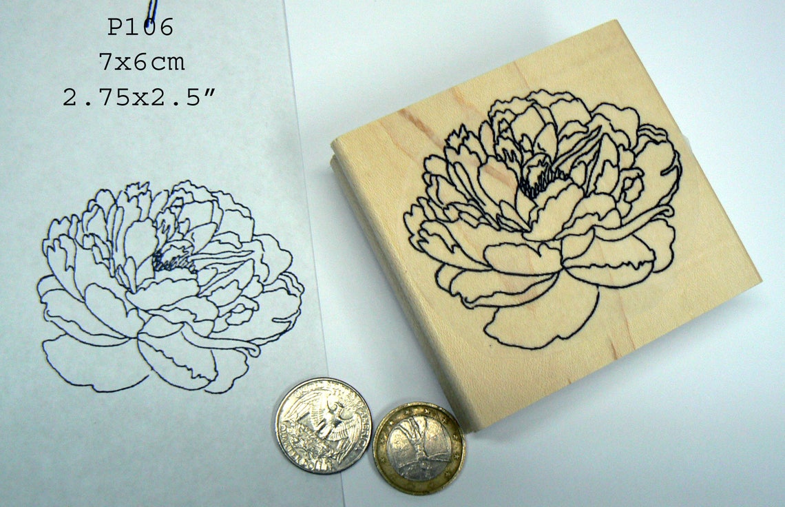 P106 Large Peony Rubber Stamp- Great for Watercolour - Etsy