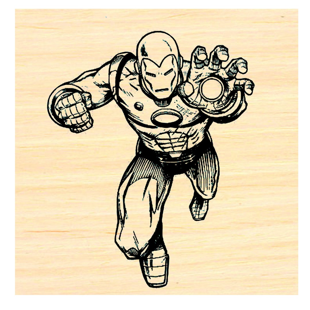 P54 Iron Man Line Art Rubber Stamp - Etsy
