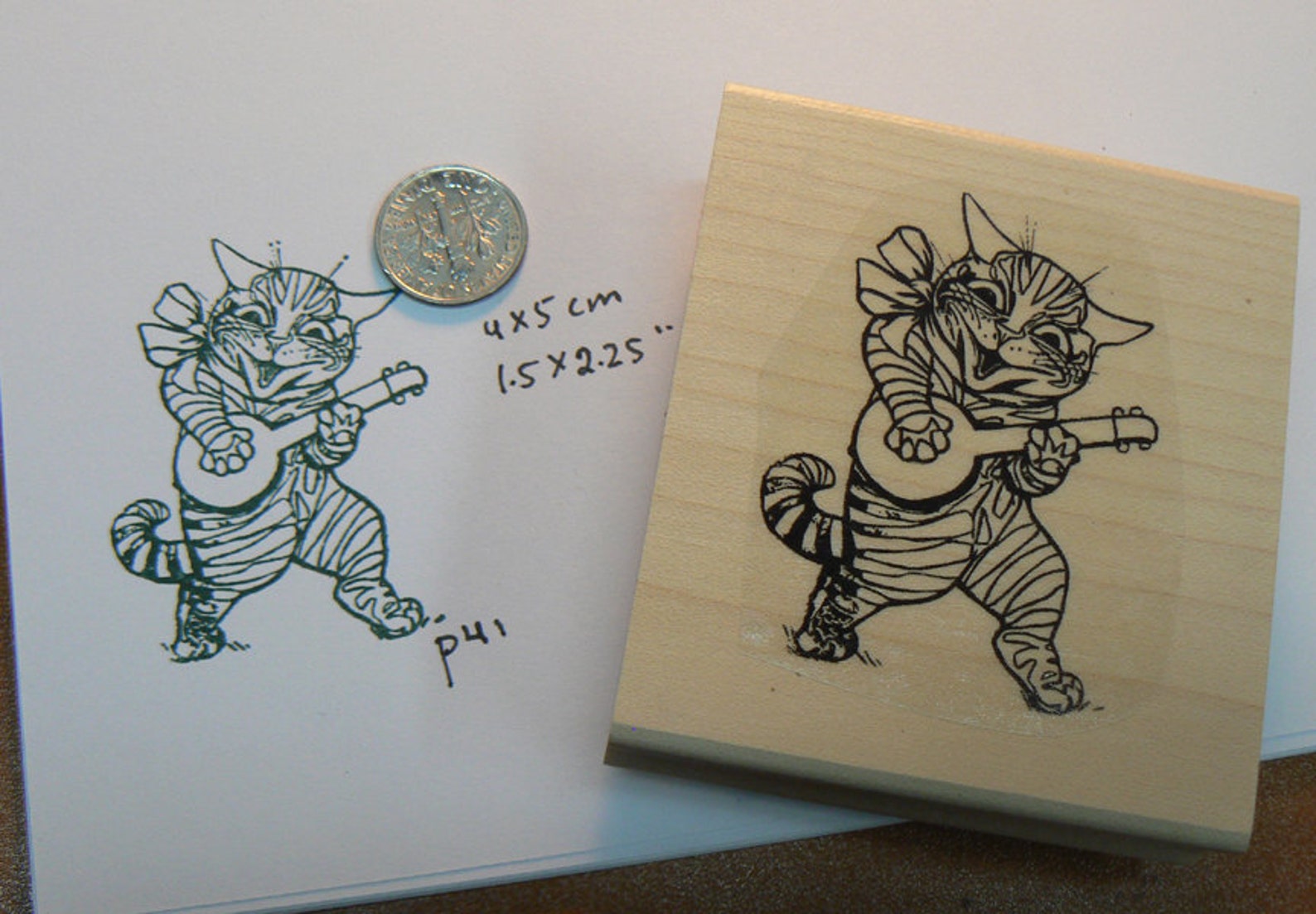 P41 Cat Playing Banjo Rubber Stamp - Etsy