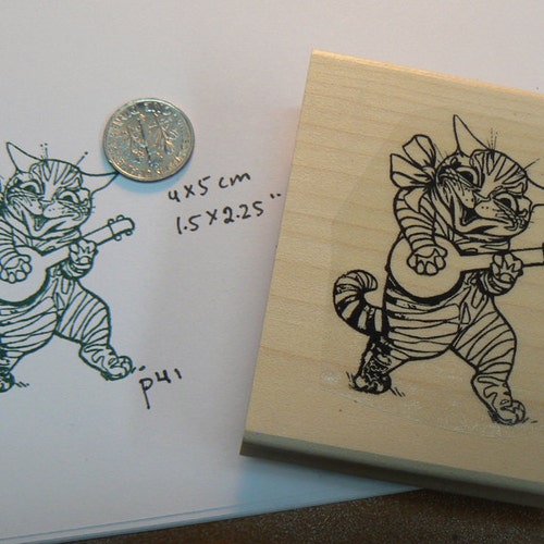 P41 Cat Playing Banjo Rubber Stamp - Etsy