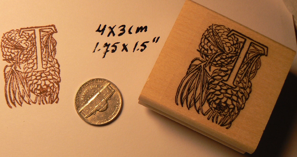 P41 Letter T With Pinecones Decoration Rubber Stamp - Etsy