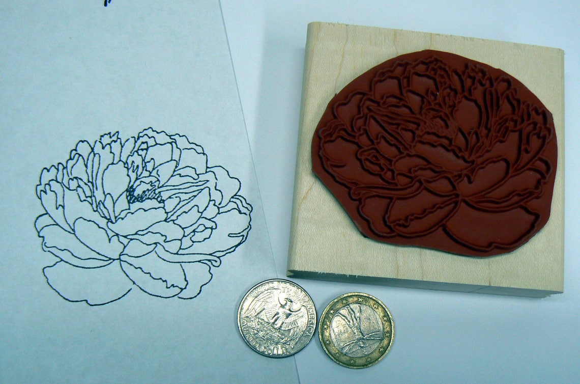 Large Peony Flower Rubber Stamp - Etsy