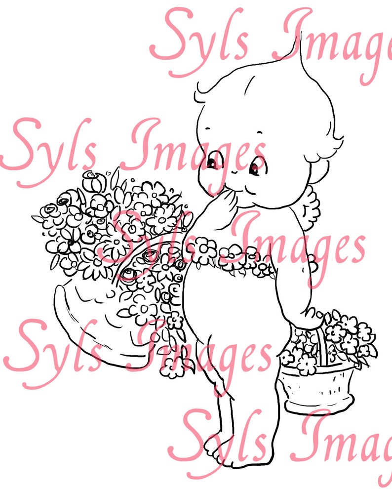 Mother's Day Kewpie With Flowers Instant Digital Download SVG - Etsy