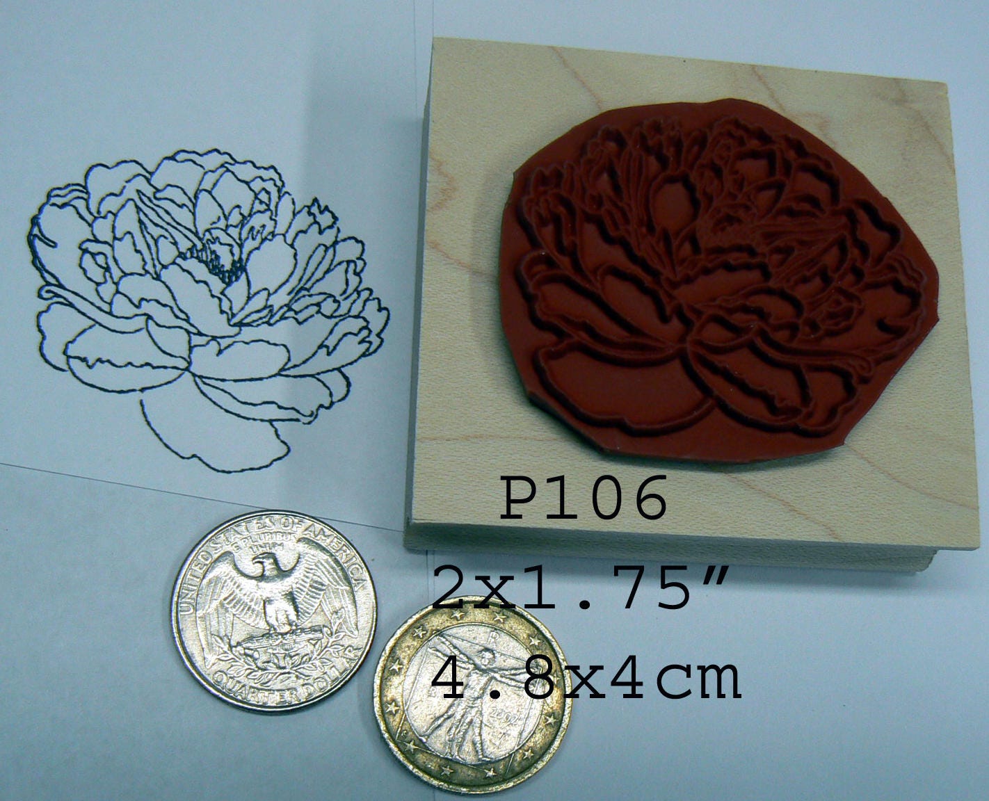 P106 Small Peony Flower Rubber Stamp - Etsy