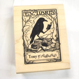 Ex-libris Rubber Stamp Reading Crow With Books Personalized Custom Made ...