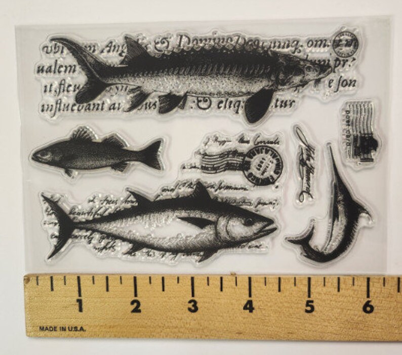 Fish and Hook Collage Rubber Stamps 6.4x4.4 Sheet - Etsy