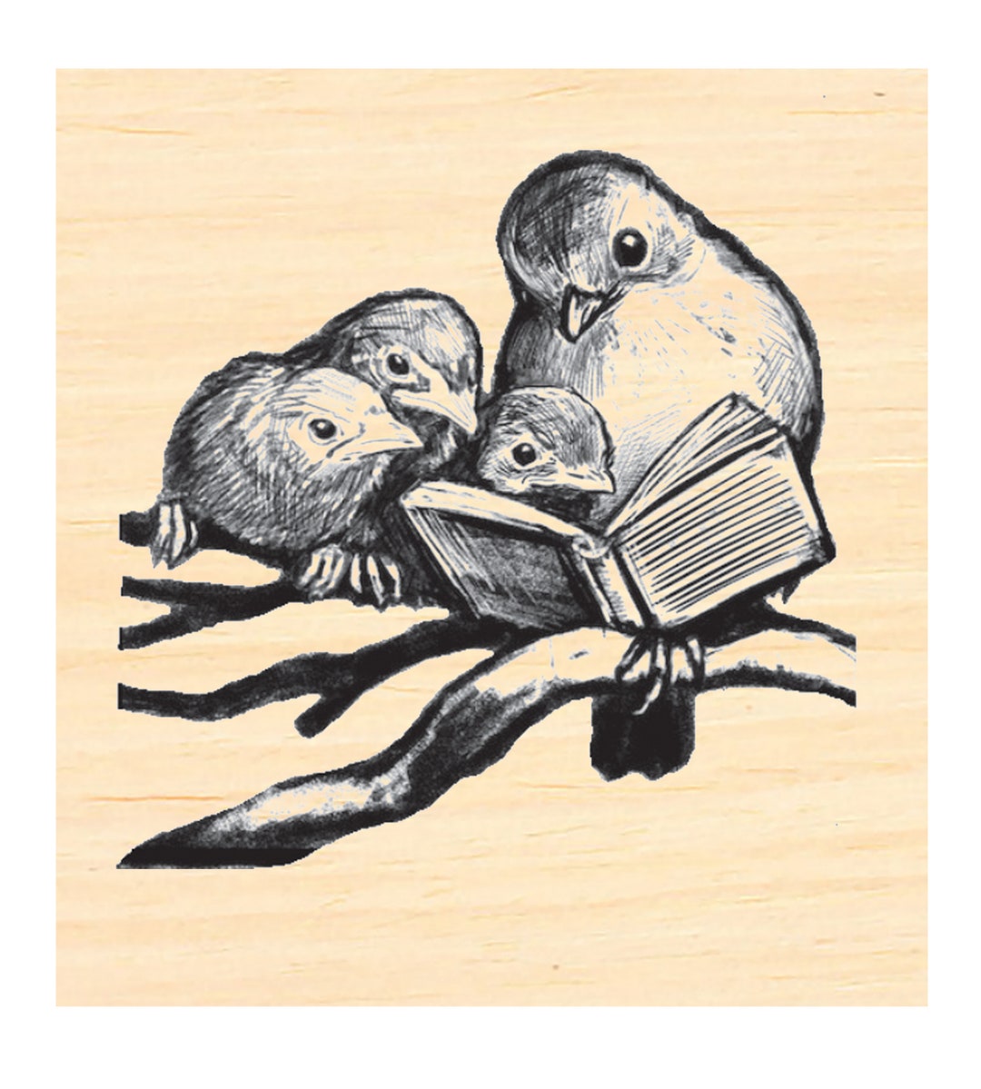 P141 Reading Time- Bird Reading to Babies Rubber Stamp - Etsy