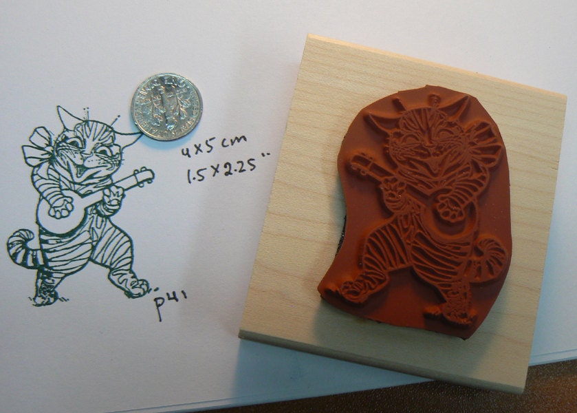 P41 Cat Playing Banjo Rubber Stamp - Etsy