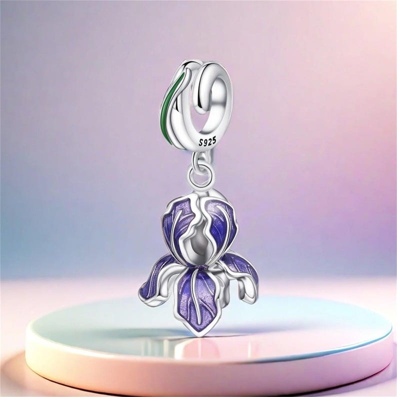 925 Sterling Silver Purple Iris Flower Pendants Bracelet Charms Fit ...