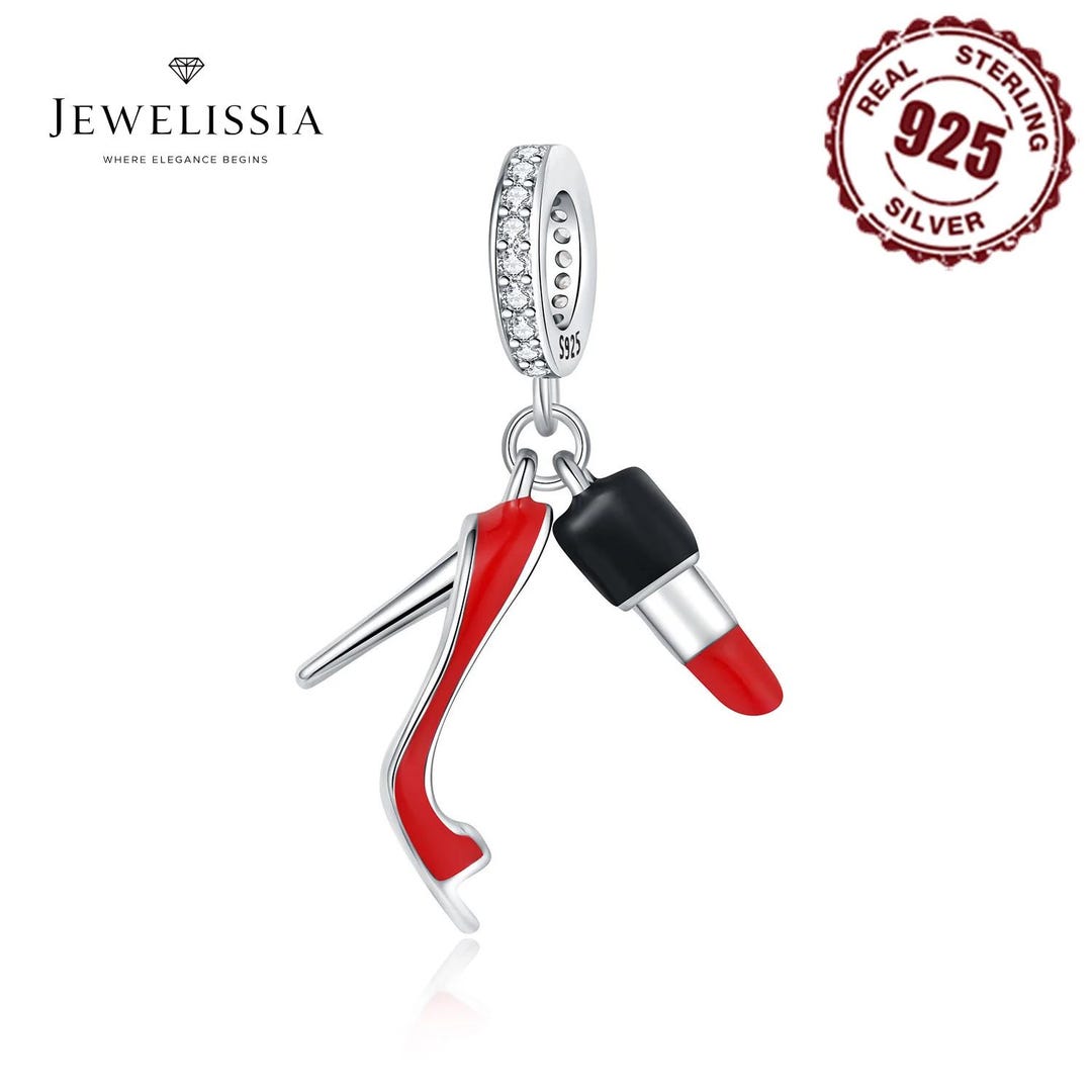 Real 925 Sterling Silver Goddess High Heels Lipstick Beads Pendant Fit ...