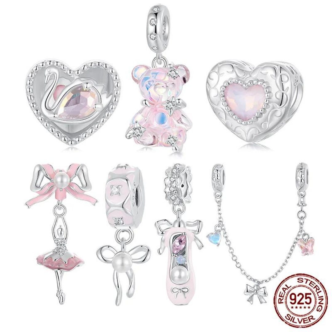 Princess Pink Bear Bead Ballet Girl Charm Shoe Bow Pendant Fit Pandora ...