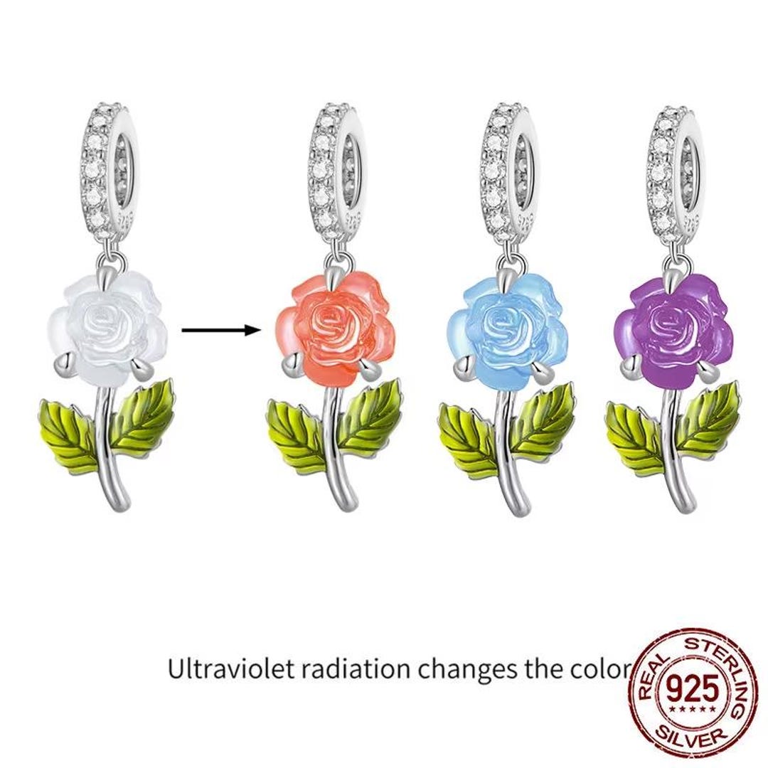 Rose Flower Pink Color Change Rose Flower Charms Pendant Women, Fits ...